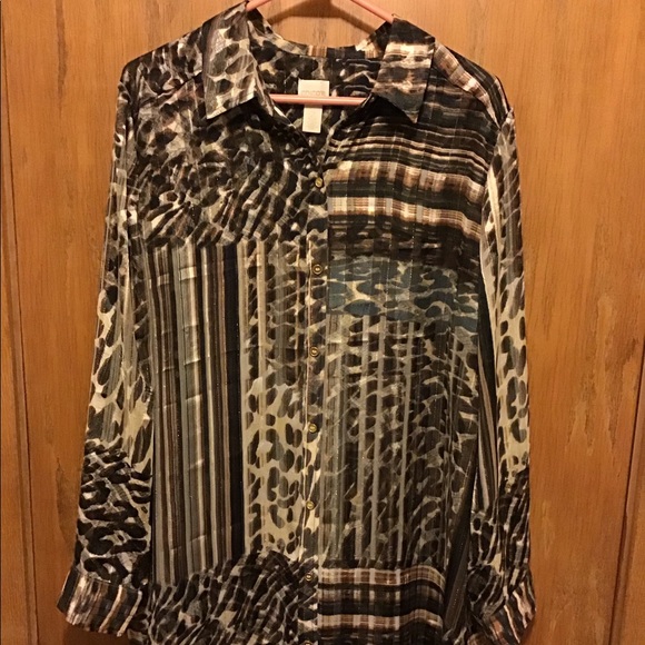 Chico's | Tops | Chicos Brown Pattern Sheer Blouse 2 | Poshmark